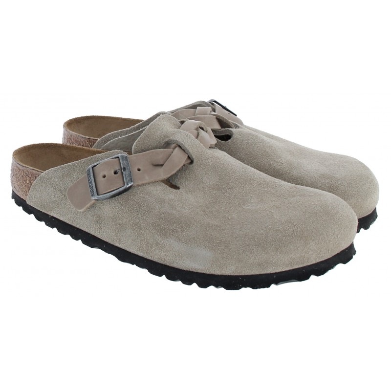 Birkenstock Boston Braided Clogs 1026667 in Taupe Suede