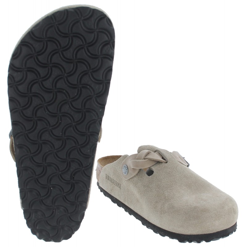 Birkenstock Boston Braided Clogs 1026667 in Taupe Suede