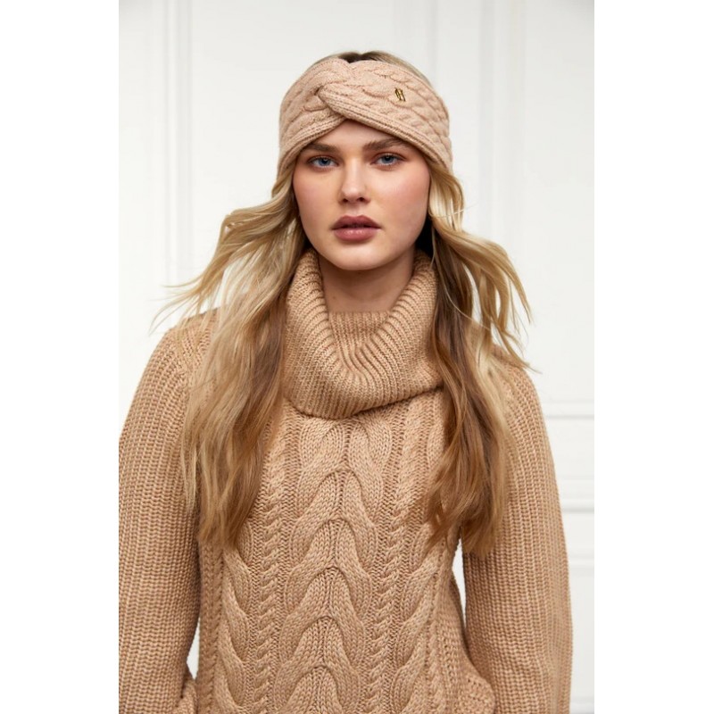 Chunky Cable Knit Headband with Twist Gold HC Pin