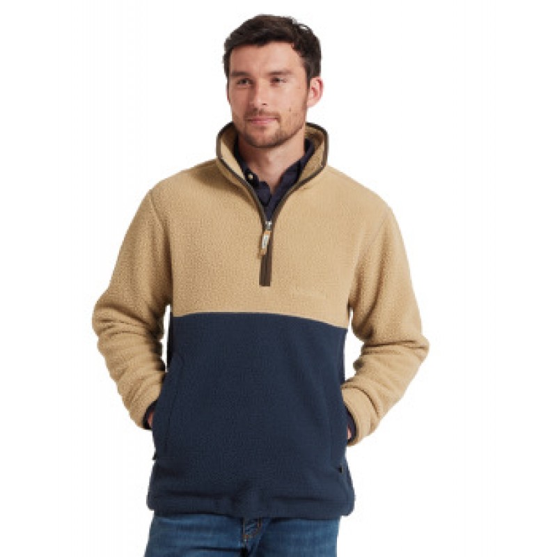Unisex Blue Retro Quarter Zip Fleece Berkeley Recycled Layer